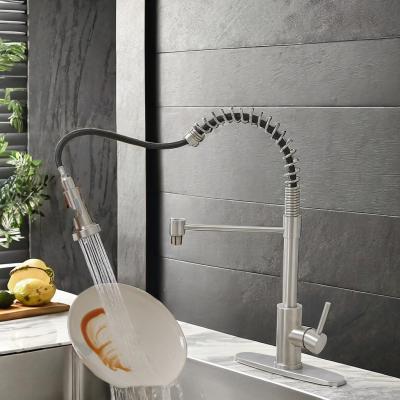 China Deck Mounted Single Handle Pull-Down Kitchen Faucet in Brushed Nickel with Hole Cover for sale