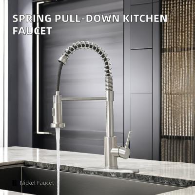 China Deck Mounted Single Handle Pull-Down Kitchen Faucet in Brushed Nickel with Hole Cover for sale