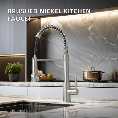 China Deck Mounted Single Handle Pull-Down Kitchen Faucet in Brushed Nickel with Hole Cover for sale