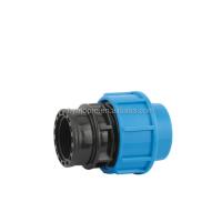 China BSPT Thread Blue Color PP Compression Fitting Coupling for Standard Length Manufactured for sale