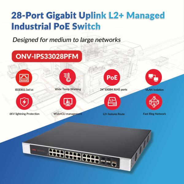Quality 28 Port Gigabit Managed Industrial PoE Switch Desktop Install Wide Temperature for sale