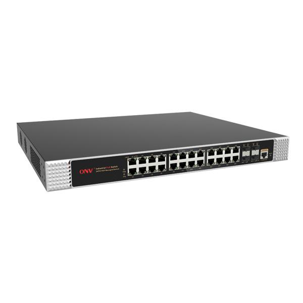 Quality 28 Port Gigabit Managed Industrial PoE Switch Desktop Install Wide Temperature for sale