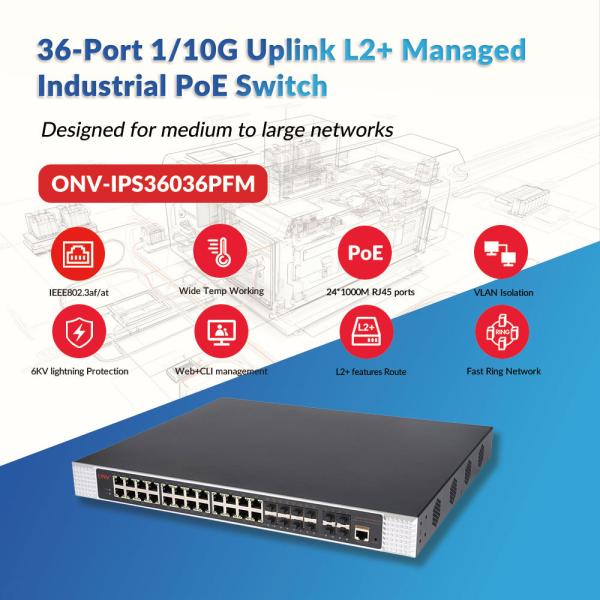 Quality 36 Port 10G Uplink Managed Industrial PoE Switch L2+ Network Management for sale