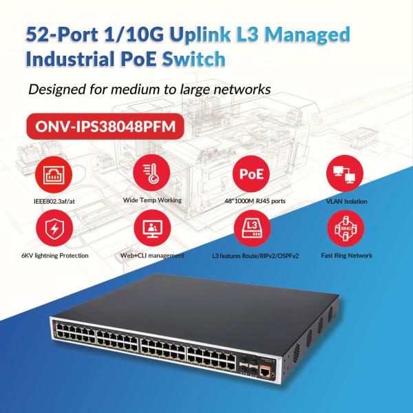 Quality 52 Port 10G Uplink Managed Industrial PoE Switch With L3 Network Management for sale