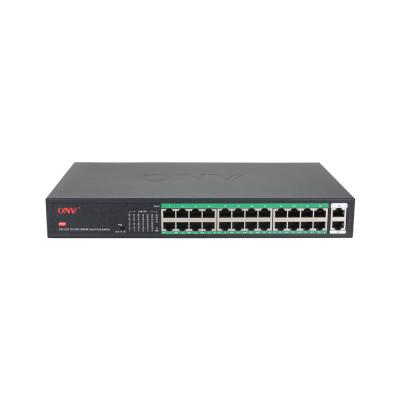 China Unmanaged mode 24-port PoE switch plug-and-play design for Gigabit uplink networking for sale