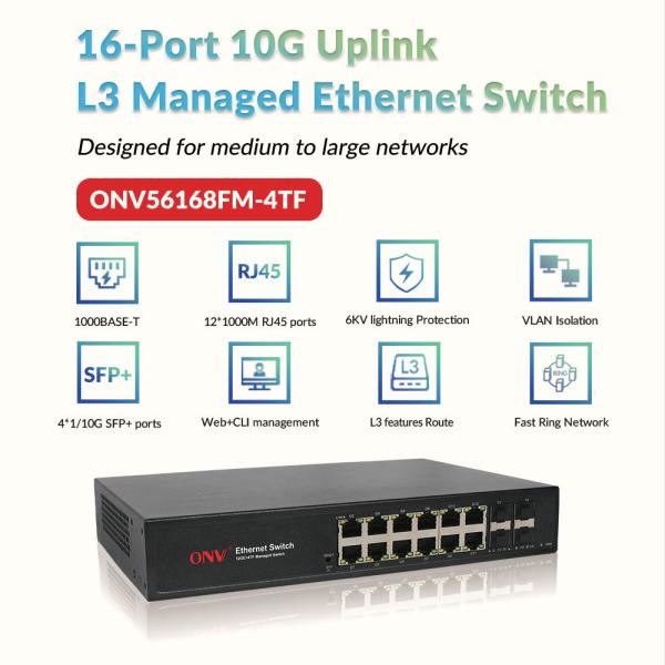 Quality 16 Port 10G Uplink Managed Ethernet Switch With L3 Network Management for sale
