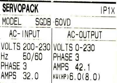 China Yaskawa entró la garantía de un año serva 6.0KW Servopack industrial SGDB-60VD de la impulsión 32AMPS en venta