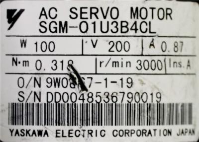 중국 산업 자동 귀환 제어 장치 모터 YASKAWA AC 자동 귀환 제어 장치 100W 3000R/MIN 200VSGM-01U3B4CL 판매용