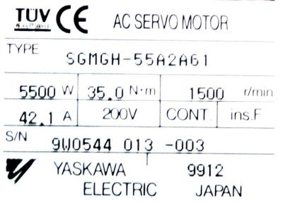 중국 산업 Yaskawa 1500r/min 자동 귀환 제어 장치 모터 SGMGH-55A2A61 5500W 42.1A 일제 판매용