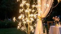 Golden branches paired with warm white string lights; the branches can be bent freely; plug and play