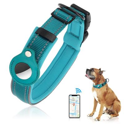 China Adjustable Strong Durable Nylon Reflective AirTag Dog Collar Holder Case Accessories Comfortable Soft Padded Heavy Duty Pet Coll for sale