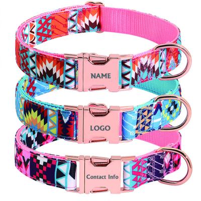 China Unique Style Adjustable Nylon Cute Floral Pattern Pet Collars Female Girl Dog Collar with Safety Metal Buckle and D Ring for sale