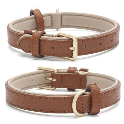 China Premium Quality Soft Vegan Genuine Leather Dog Collars Rolled With Leash In Bulk for sale