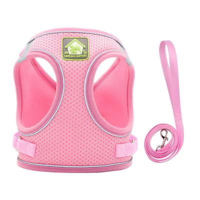 China Amazon Top Seller 2021 Adjustable Padded Custom LOGO Pet Cat Dog Harness Collar Leash Reflective Dog Vest Leash for sale