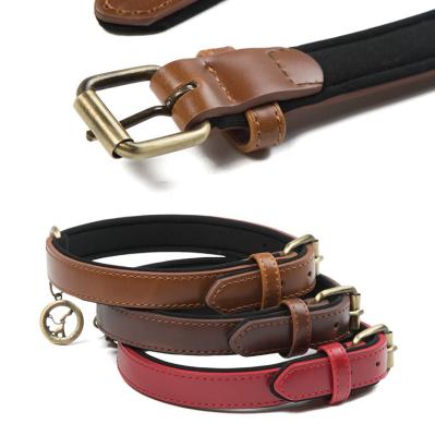 China Amazon Durable Soft Padded Leather Fashion Luxury Cowhide Solid Pet Dog Collar With Metal Buckle for sale