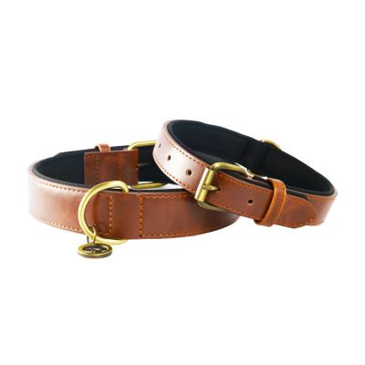 China New Fashion Adjustable Leather Padded Dog Collar Solid Italian Durable Real Leather Dog Collar for sale