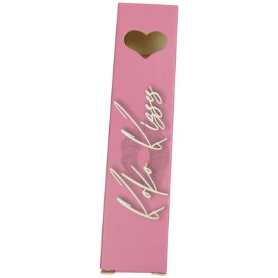 China Luxury Custom Printing Pink Fold Cosmetics Lip Gloss Packaging Lipstick Paper Box With Heart Shape for sale