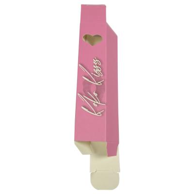 China Luxury Custom Printing Pink Fold Cosmetics Lip Gloss Packaging Lipstick Paper Box With Heart Shape for sale