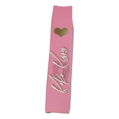 China Luxury Custom Printing Pink Fold Cosmetics Lip Gloss Packaging Lipstick Paper Box With Heart Shape for sale