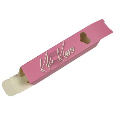 China Luxury Custom Printing Pink Fold Cosmetics Lip Gloss Packaging Lipstick Paper Box With Heart Shape for sale