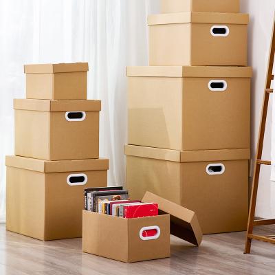 China Spot Kraft paper Corrugated Cardboard Shipping Box with Large Capacity Moving and Packing Storage Clothes Toys Miscellaneous Items Sorting with Lid Boxes for sale