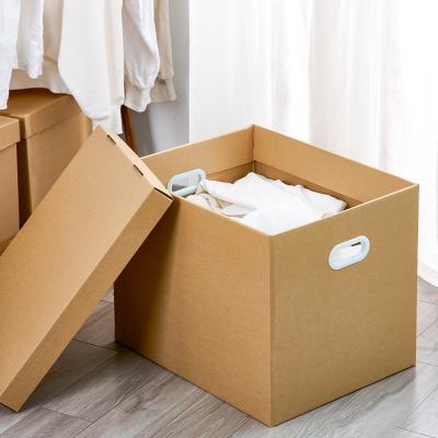 China Spot Kraft paper Corrugated Cardboard Shipping Box with Large Capacity Moving and Packing Storage Clothes Toys Miscellaneous Items Sorting with Lid Boxes for sale