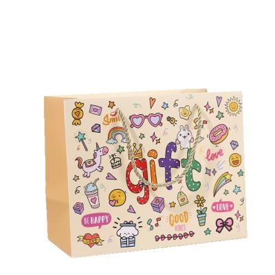 China Custom Printed Gift Paper Bag Thickened Storage Handbag Children's Birthday Horizontal Version Packaging Bag for sale