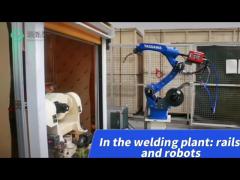 The collaborative process between factory welding robots and guide rails