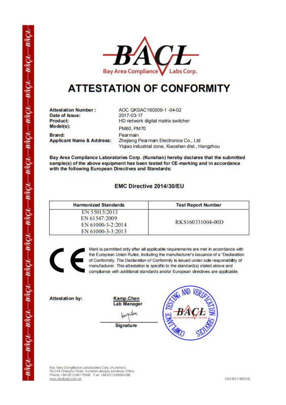 EMC Directive 2014/30/EU - Pearmain Electronics Co.,Ltd