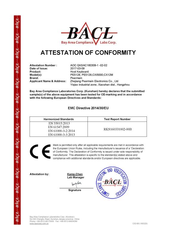 EMC Directive 2014/30/EU - Pearmain Electronics Co.,Ltd