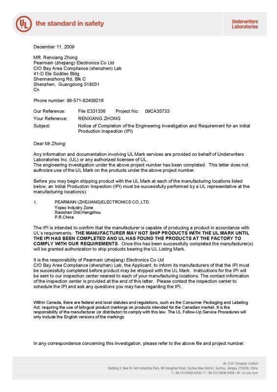 UL - Pearmain Electronics Co.,Ltd