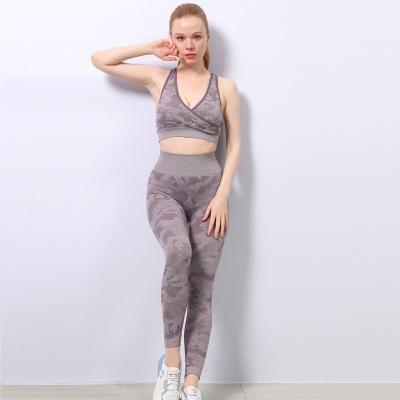 Cina Alte Waisted ghette leggere di allenamento del cammuffamento ZH ed insieme superiore 3D Criss Cross Back Sports Bra del raccolto in vendita