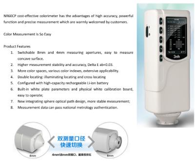 Cina Prova a 2,8 pollici di colore di precisione del tester 3nh NR60CP di differenza di colore dell'esposizione di TFT in vendita