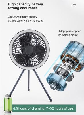 China fã destacável recarregável exterior do tripé da luz elétrica do fã da barraca de acampamento 7800mAh à venda