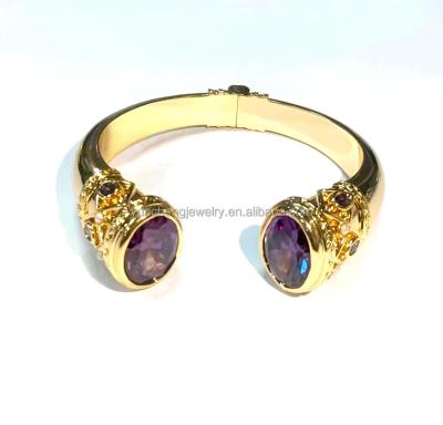 China Plating Brass Bangle Bracelets Cuff Jewelry Garnet Stones Silver Jewelry Glitter CZ for sale