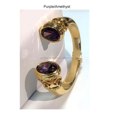 China Plating Brass Bangle Bracelets Cuff Jewelry Garnet Stones Silver Jewelry Glitter CZ for sale