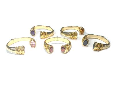 China Plating Brass Bangle Bracelets Cuff Jewelry Garnet Stones Silver Jewelry Glitter CZ for sale