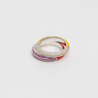 Cina Elegante 925 Sterling Silver 18K Oro Giallo Mezzo Zircon Mezzo Anello di smalto in vendita
