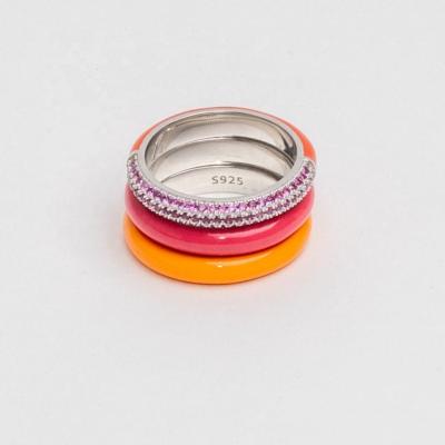 Cina Elegante 925 Sterling Silver 18K Oro Giallo Mezzo Zircon Mezzo Anello di smalto in vendita