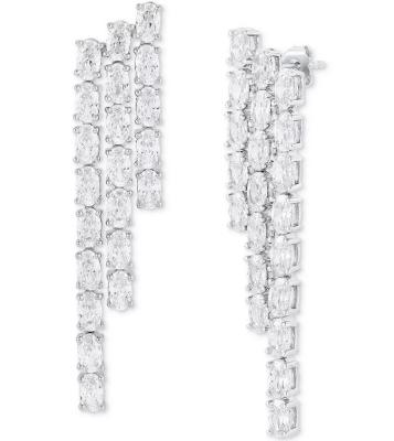 China White CZ Oval Bridal Brass Tennis Wedding Earrings White Gold Plated for Bridal Party for sale