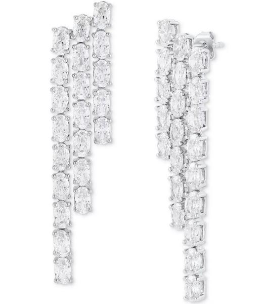 Quality White CZ Oval Bridal Brass Tennis Wedding Earrings White Gold Plated for Bridal Party for sale