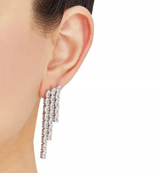 Quality White CZ Oval Bridal Brass Tennis Wedding Earrings White Gold Plated for Bridal for sale