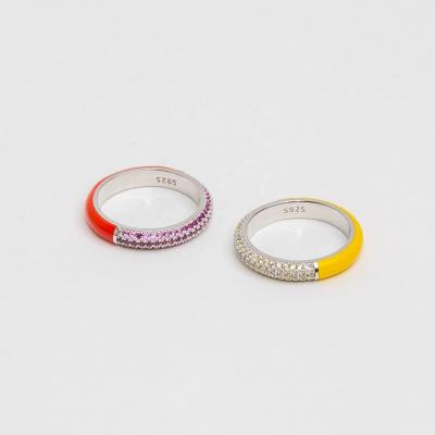 Cina Elegante 925 Sterling Silver 18K Oro Giallo Mezzo Zircon Mezzo Anello di smalto in vendita