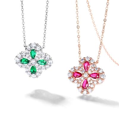 China Clover Cultivation Red Treasure Necklace S925 Silver Color Pendant Collarbone Chain for sale
