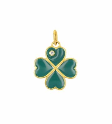 China Emerald Enamel Clover Girls Pendant Jewelry Lucky 18K Gold Plated 925 Sterling Silver for sale