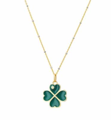 Cina Emerald Enamel Clover Girls Pendant Jewelry Lucky 18K Gold Plated 925 Sterling Silver in vendita