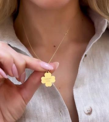 Cina Emerald Enamel Clover Girls Pendant Jewelry Lucky 18K Gold Plated 925 Sterling Silver in vendita