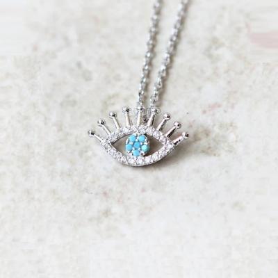 Cina 925 Sterling Silver Micro Pave Clear CZ e Turchese Evils Occhi Pendente Colletto Colletti in vendita
