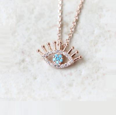 Cina 925 Sterling Silver Micro Pave Clear CZ e Turchese Evils Occhi Pendente Colletto Colletti in vendita