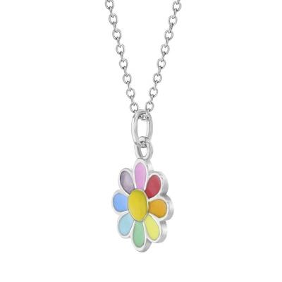 Cina 925 Sterling Silver Rainbow Enamel Daisy Pendant Necklaces per bambini e bambine in vendita